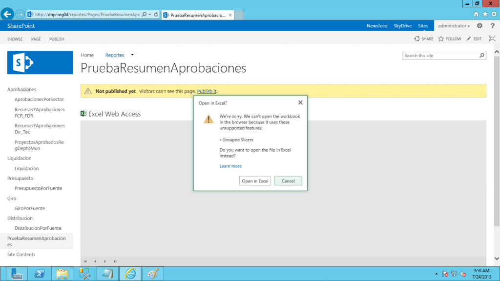 Sharepoint Excel Services We Cant Open The Workbook In The Browser Because It Uses The 